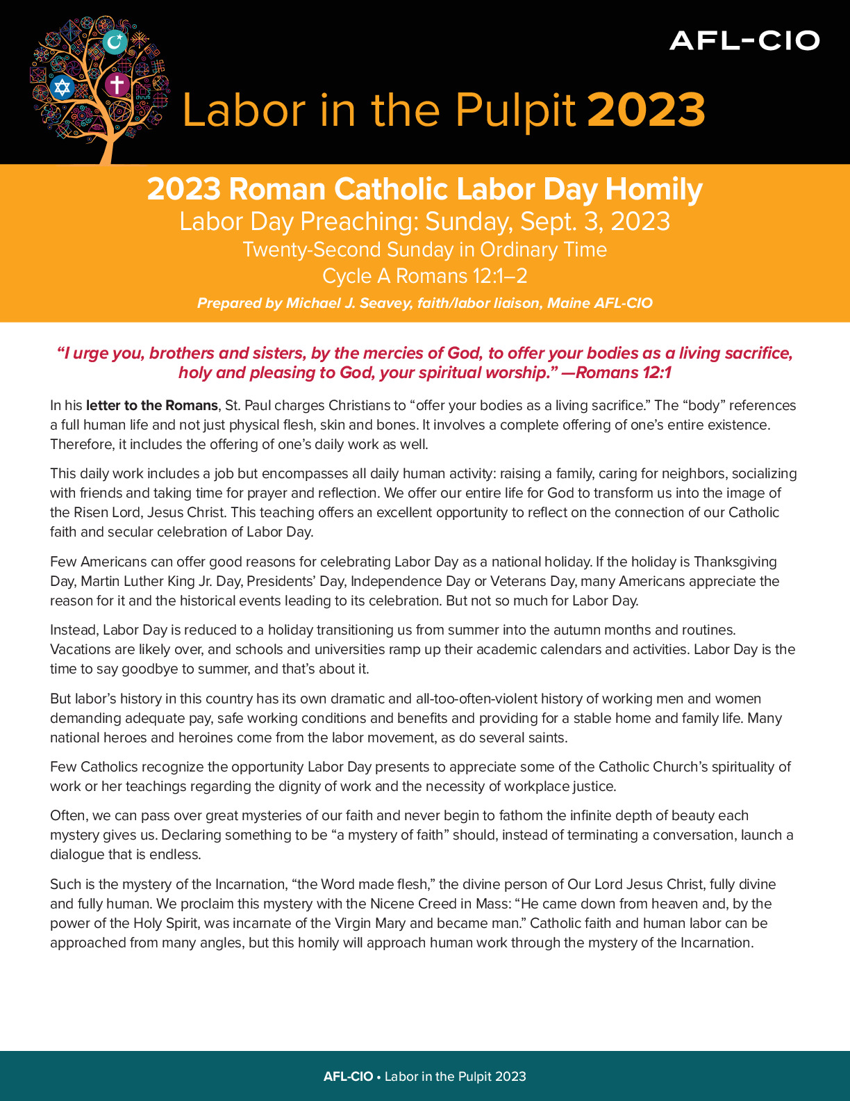 2023 Roman Catholic Labor Day Homily | AFL-CIO